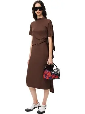 Loewe Asymmetric Draped Viscose Blend Dress - Dark Brown
