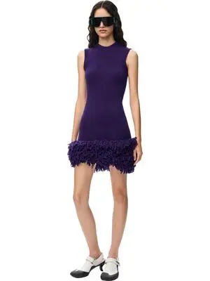 Loewe Wool Blend Knit Dress With Fur Stitch Trim - Purple