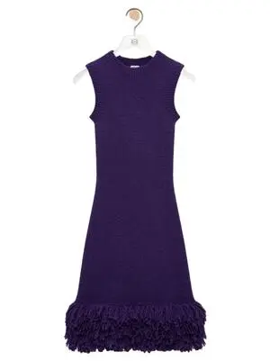 Loewe Wool Blend Knit Dress With Fur Stitch Trim - Purple