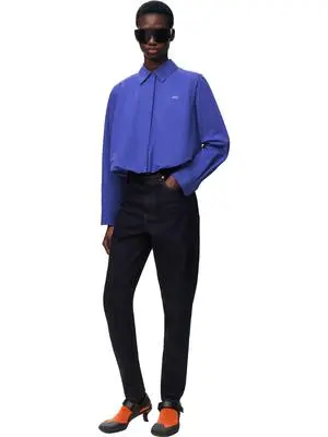 Loewe Shirt In Cotton With Cinched Silhouette And Embroidered Logo - Blue
