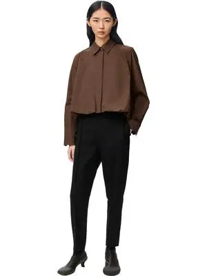 Loewe Shirt In Cotton With Cinched Silhouette And Embroidered Logo - Brown