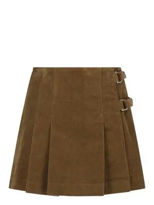 GOLDEN GOOSE Pleated Corduroy Mini Skirt - Brown