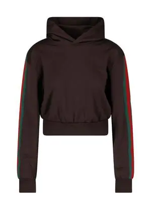 Gucci Web" Cotton Hoodie - Brown
