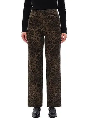 BAYEAS Leopard Print High Rise Relaxed Straight Denim Jeans - Brown