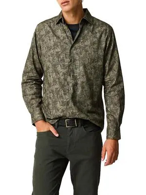 Rodd & Gunn Campbell Valley Palm Print Long Sleeve Shirt - Moss