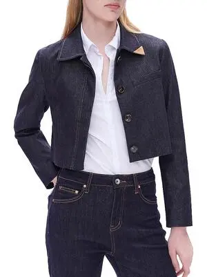 BAYEAS Dark Raw Denim Cropped Blazer - Blue