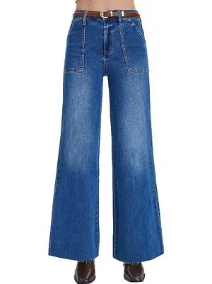 BAYEAS High Rise Wide Leg Embroidered Jeans - Blue