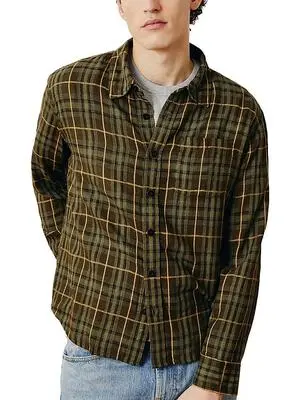 CORRIDOR Crinkle Plaid Cotton Blend Shirt - Olive