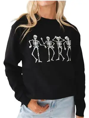 SWEET WINK Silly Skelly Halloween Sweatshirt - Black