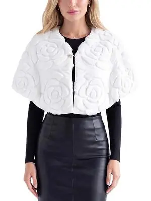 Gorski Select Shearling Lamb And Suede Floral Embroidered Stole - White/black