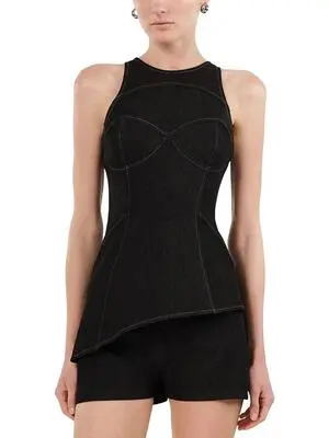 NOCTURNE Halter Neck Denim Bustier Top - Black