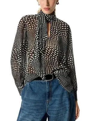 Whistles Printed Scarf Blouse - Black/white