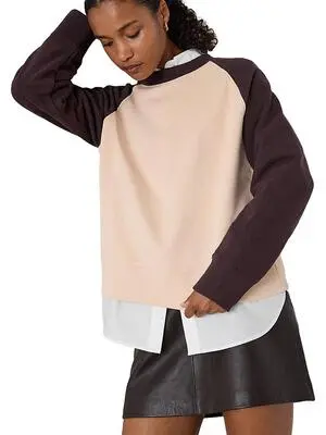 Whistles Contrast Sleeve Cotton Sweater - Brown/multi
