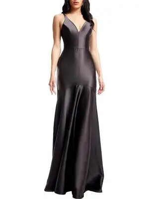 Dress The Population Shirley V-neck Mermaid Gown - Mocha