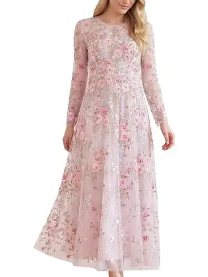 NEEDLE & THREAD Garden Rose Embroidered Maxi Gown - Shell/bright