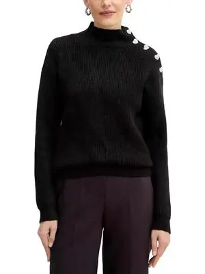 MORGAN Mock Neck Heart Detail Sweater - Black