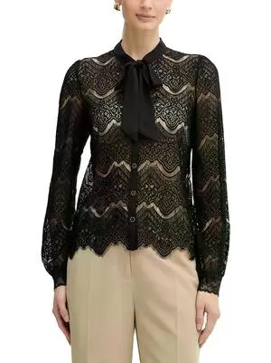 MORGAN Lace Tie Neck Blouse - Black