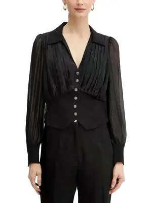 MORGAN Pleated Buttoned Blouse - Black