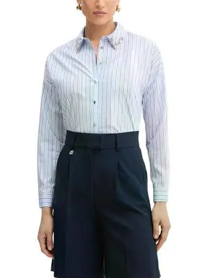 MORGAN Striped Shirt With Embellished Collar - Blue