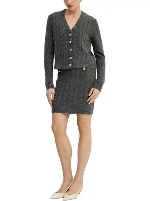 MORGAN Cable Knit V-neck Mini Dress - Grey