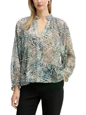 MORGAN V-neck Printed Blouse - Blue