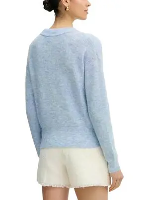 MORGAN Round Neck Ribbed Texture Long Sleeve Sweater - Blue