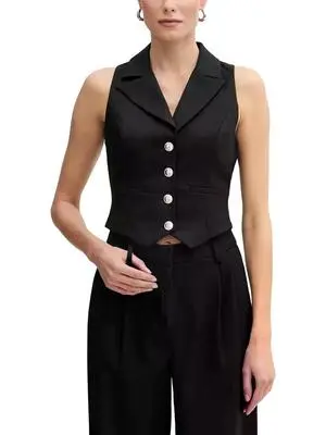 MORGAN Sleeveless V-neck Vest With Silver-tone Buttons - Black