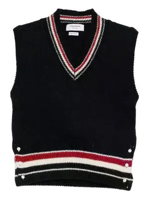 Thom Browne V-neck Sleeveless Top With Striped Detail - Blue
