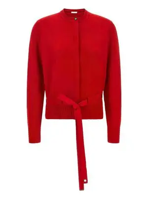 FERRAGAMO Cashmere Cropped Cardigan With Thread-through Belt - Red
