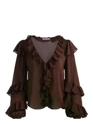 Alice + Olivia Rylee Ruffled Blouse - Brown