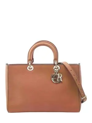 Dior Large Grained Calfskin Lady D Sire Satchel - Brown