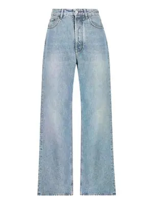 Miu Miu Miu Miu Logo Embroidered Wide Leg Jeans Blue