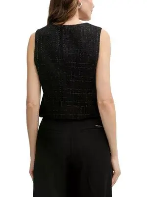 MORGAN Button V-neck Top - Black