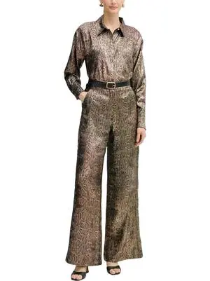 MORGAN Snakeskin Print Button-up Shirt - Brown