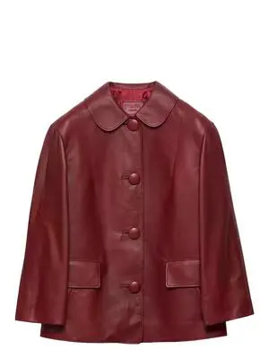 Prada Nappa Leather Jacket With Rounded Collar - Red