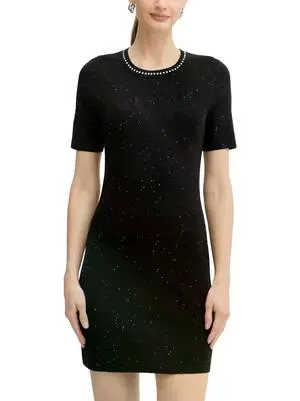 MORGAN Rhinestone Embellished Knitted Mini Dress - Black