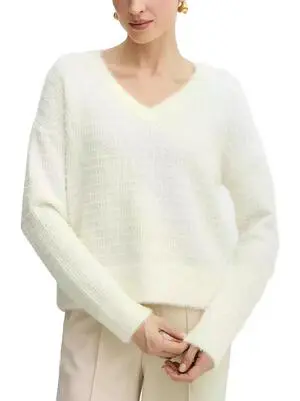MORGAN Textured Knit V-neck Sweater - Neutrals