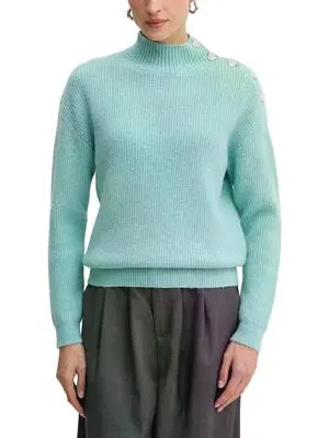 MORGAN Heart Button Mock Neck Sweater - Blue