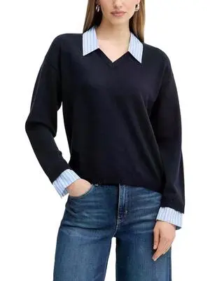 MORGAN Turned-down Collar Sweater - Blue