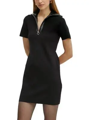 MORGAN Zip Collared Mini Dress - Black