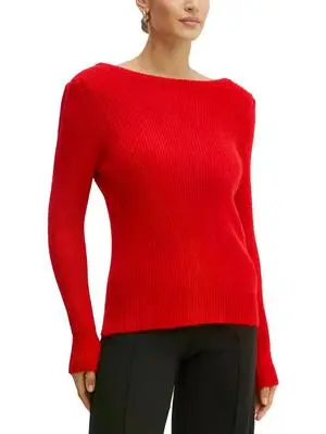 MORGAN Boat Neck Sweater With Puff Sleeves And Open Back - Red