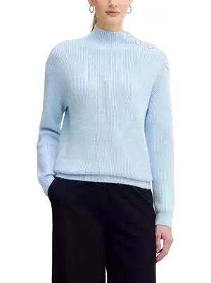 MORGAN Heart Button Mock Neck Sweater - Blue