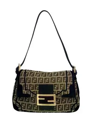 Fendi Zucchino Canvas Shoulder Bag - Neutrals