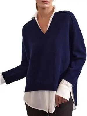 Brochu Walker The Looker Layered V-neck Sweater - Navy