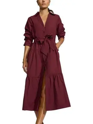 Brochu Walker Midi Shirt Dress With Tiered Skirt And Self-belt - Umbria