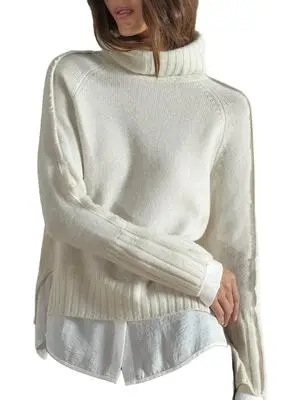 Brochu Walker Jolie Fringe Layered Turtleneck Sweater - Linen With White Underlayer