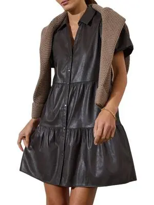 Brochu Walker Havana Vegan Leather Tiered Mini Dress - Timber