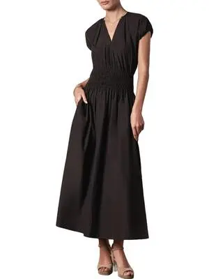 Brochu Walker The Mina Shirred V-neck Midi Dress - Washed Black