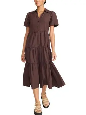 Brochu Walker Tiered Puff Sleeve V-neck Dress - Java