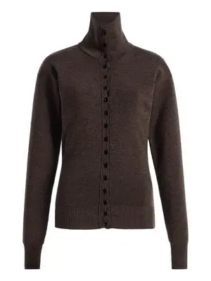 LEMAIRE Buttoned Wool High Neck Top - Brown